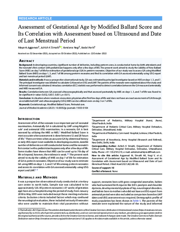(PDF) Assessment of Gestational Age by Modified Ballard Score and Its ...