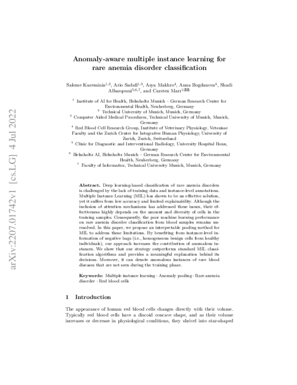 (PDF) Anomaly-aware multiple instance learning for rare anemia disorder classification