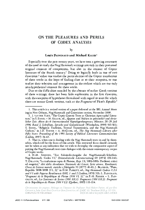 (PDF) 2018 On the Pleasures and Perils of Codex Analysis