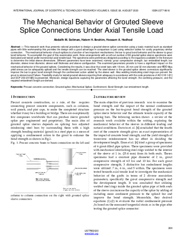 (PDF) The Mechanical Behavior of Grouted Sleeve Splice Connections Under Axial Tensile Load ...