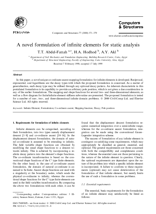 (PDF) A novel formulation of infinite elements for static analysis