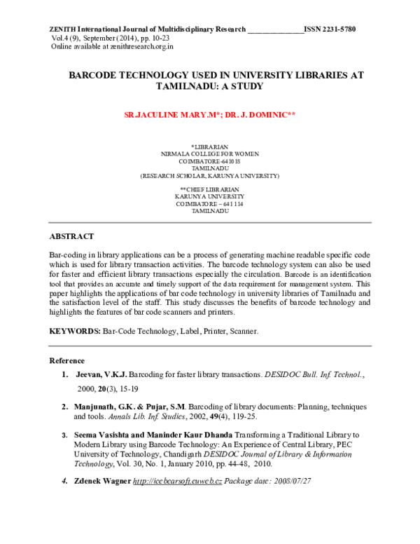 Pdf Barcode Technology Used In University Libraries At Tamilnadu A Study