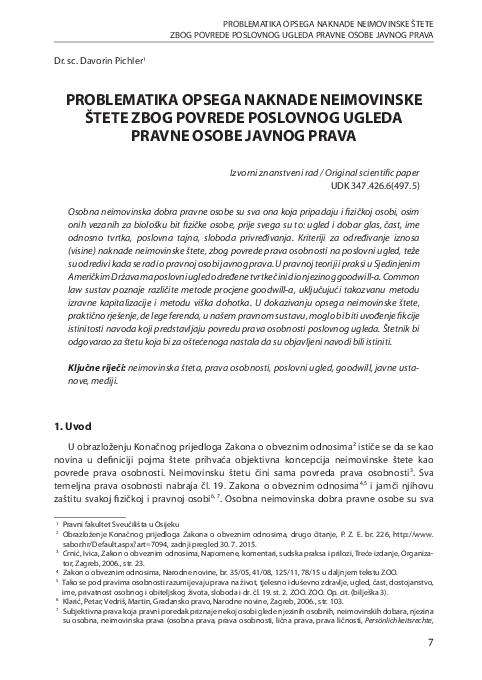 (PDF) Problematika Opsega Naknade Neimovinske Štete Zbog Povrede ...