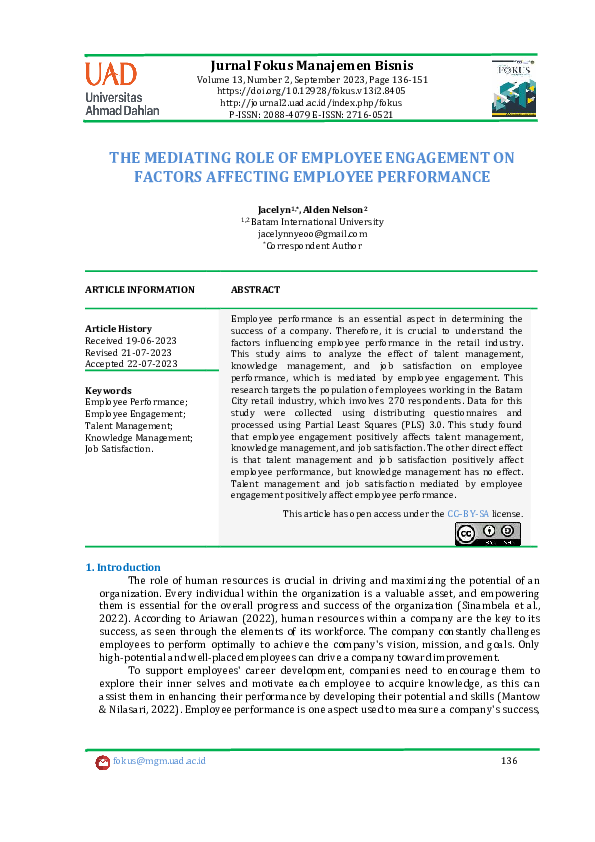 (PDF) The Mediating Role of Employee Engagement on Factors Affecting ...