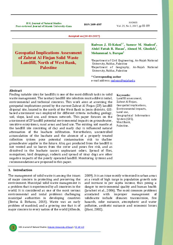 (PDF) Geospatial Implications Assessment of Zahrat Al Finjan Solid ...