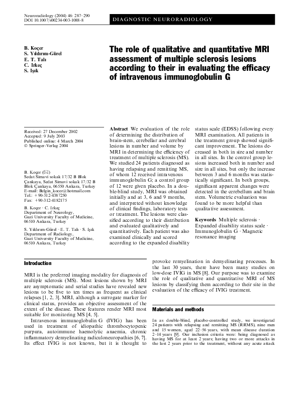 (PDF) The role of qualitative and quantitative MRI assessment of multiple sclerosis lesions ...