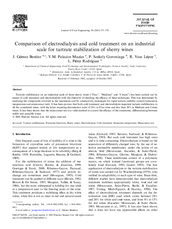 (PDF) Comparison of electrodialysis and cold treatment on an industrial scale for tartrate ...
