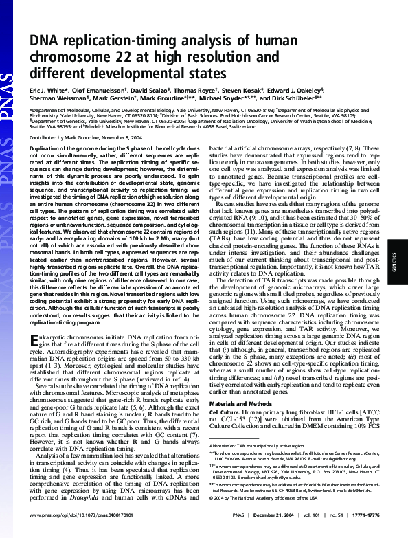 Pdf Dna Replication Timing Analysis Of Human Chromosome 22 At High