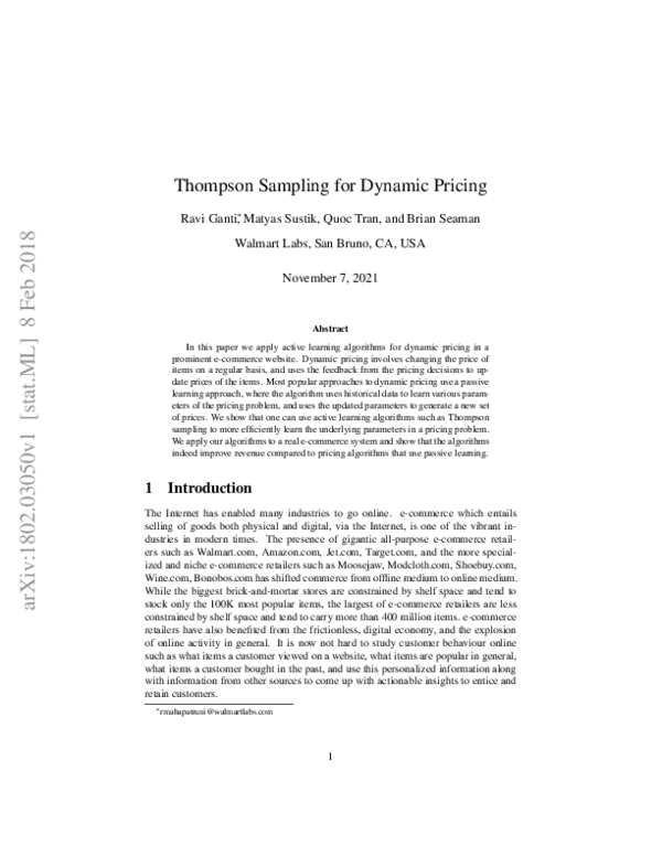 (PDF) Thompson Sampling for Dynamic Pricing