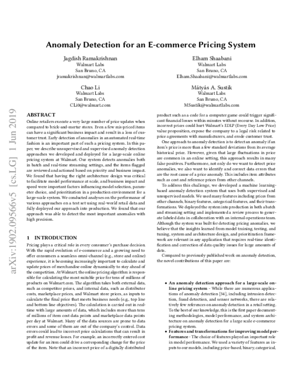 (PDF) Anomaly Detection for an E-commerce Pricing System | Matyas Sustik - Academia.edu