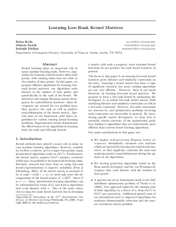 (PDF) Learning low-rank kernel matrices