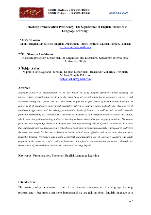 (PDF) "Unlocking Pronunciation Proficiency: The Significance of English Phonetics in Language ...