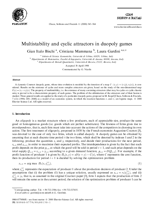 (PDF) Multistability and cyclic attractors in duopoly games
