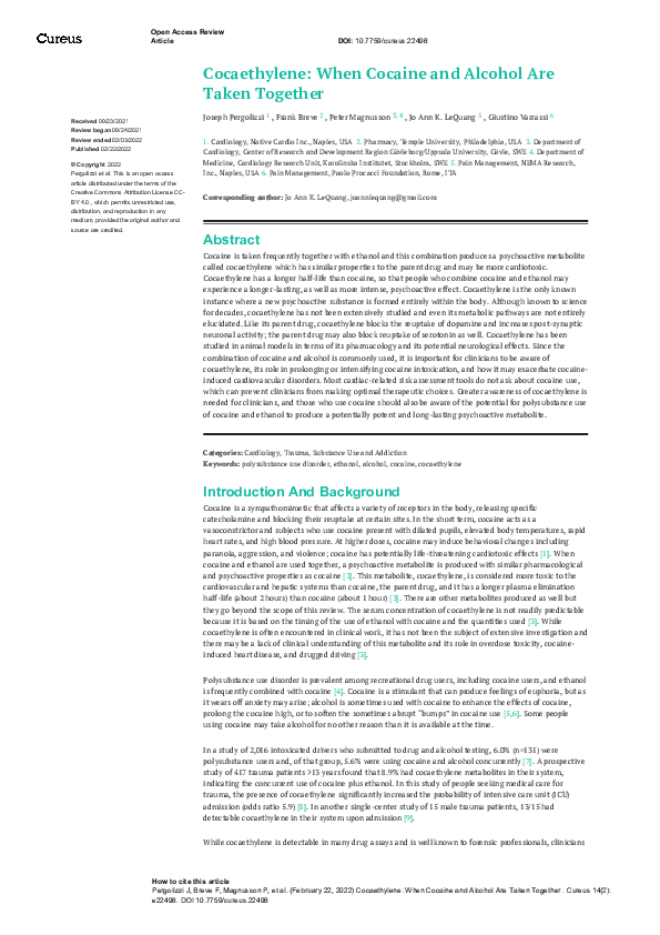 (PDF) Cocaethylene: When Cocaine and Alcohol Are Taken Together
