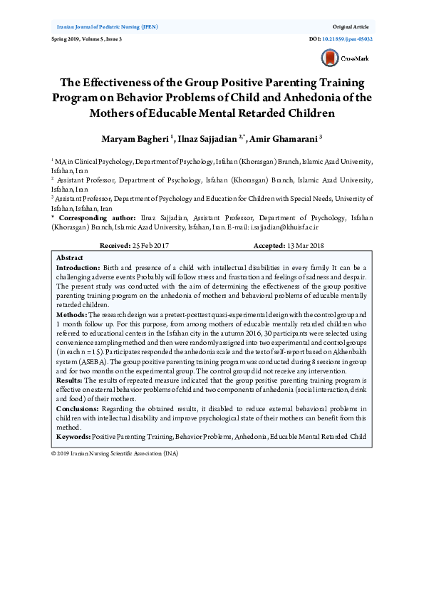 (PDF) The Effectiveness of the Group Positive Parenting Training ...