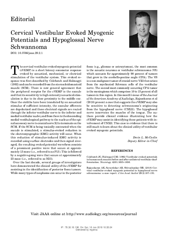 (PDF) Cervical Vestibular Evoked Myogenic Potentials (Vemp) Recording ...