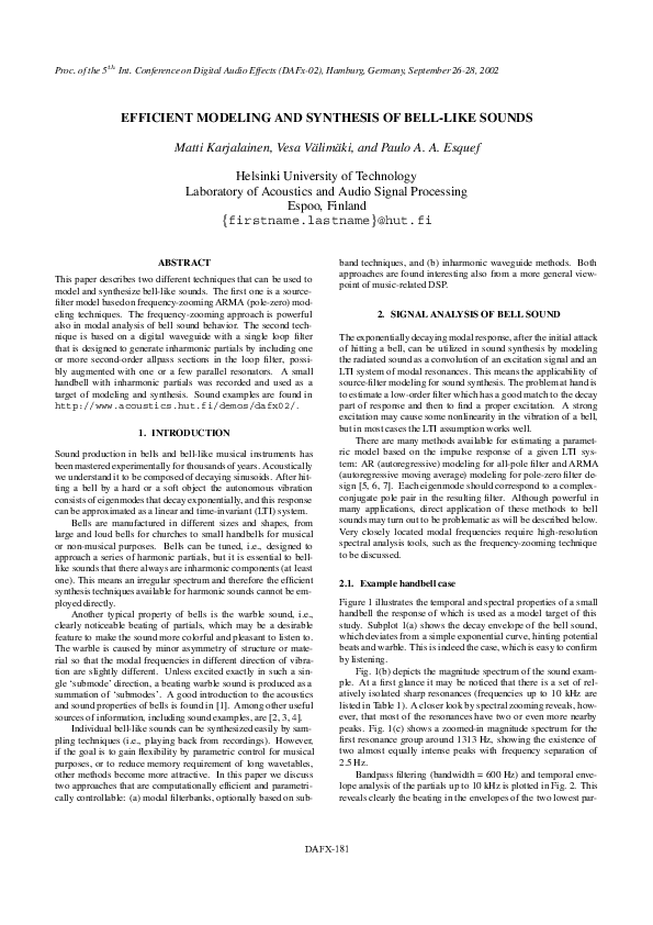(PDF) Modeling and Synthesizing Bell Sounds