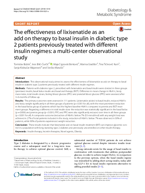 (PDF) The effectiveness of lixisenatide as an add on therapy to basal ...