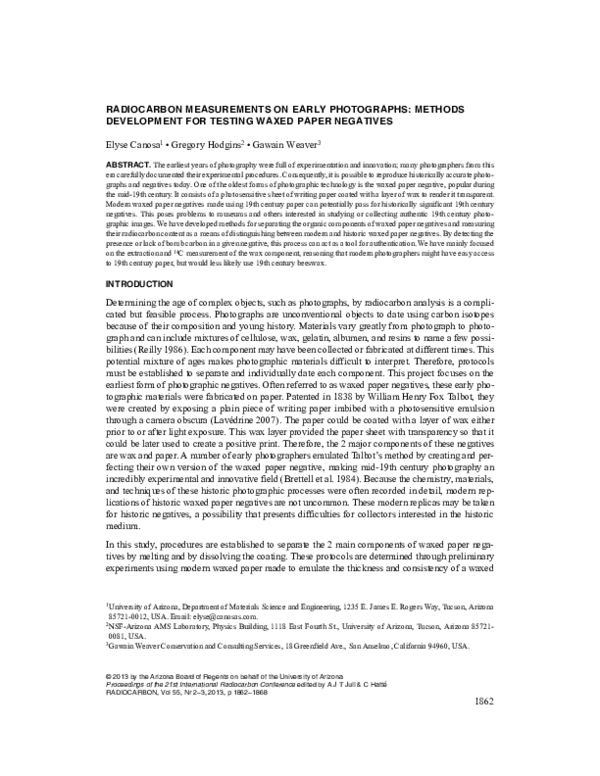 (PDF) Radiocarbon Measurements on Early Photographs: Methods ...