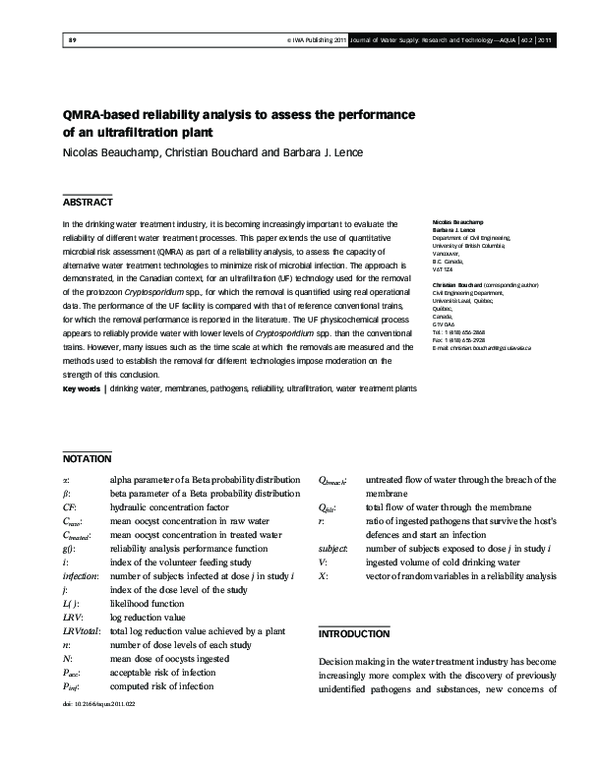 (PDF) QMRA-based reliability analysis to assess the performance of an ...