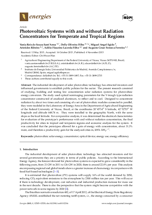 (PDF) Photovoltaic Systems with and without Radiation Concentrators for ...