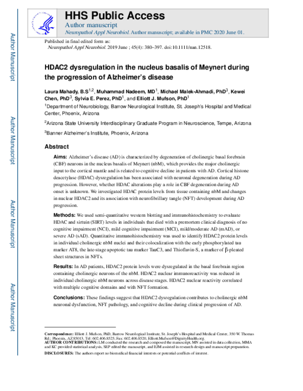 (PDF) HDAC2 dysregulation in the nucleus basalis of Meynert during the ...