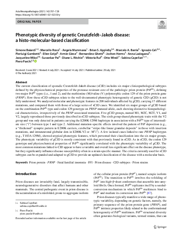 (PDF) Phenotypic diversity of genetic Creutzfeldt–Jakob disease: a ...