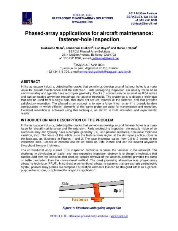 (PDF) Phased-array applications for aircraft maintenance: fastener-hole ...