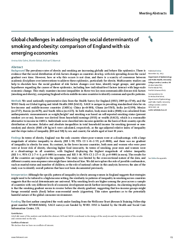 (PDF) Global challenges in addressing the social determinants of ...