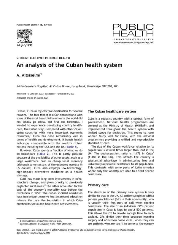 (PDF) An analysis of the Cuban health system