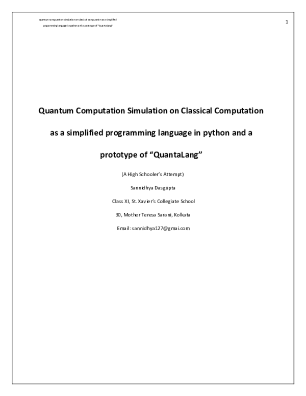 (PDF) Quantum Computation Simulation on Classical Computation as a simplified