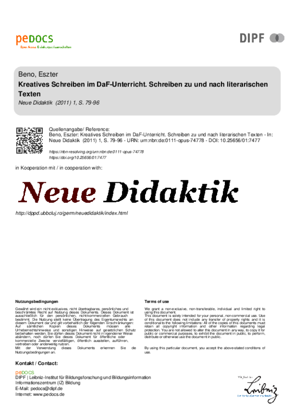 (PDF) Kreatives Schreiben im DaF-Unterricht. Schreiben zu und nach ...
