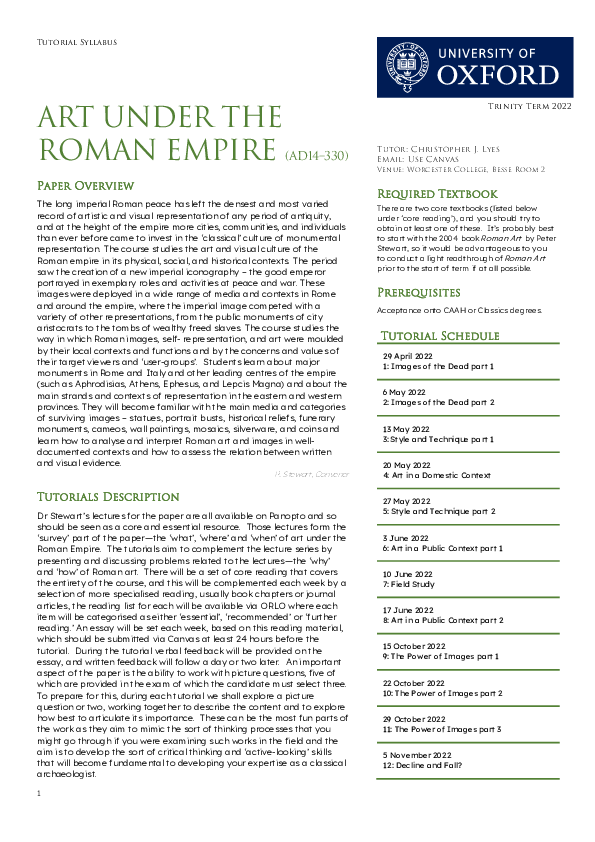 (PDF) Art under the Roman Empire AD14-300 (Tutorials) Syllabus ...