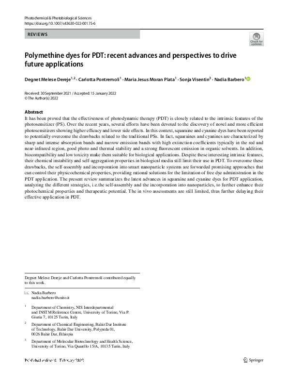 (PDF) Polymethine dyes for PDT: recent advances and perspectives to ...