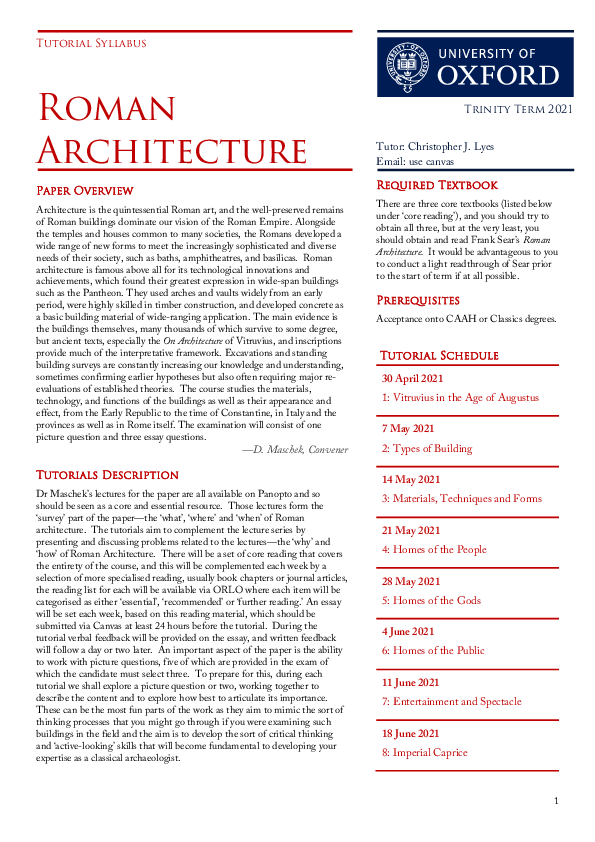(PDF) Roman Architecture (Tutorials) Syllabus