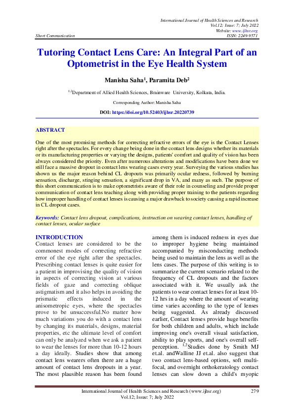 (PDF) Tutoring Contact Lens Care: An Integral Part of an Optometrist in ...