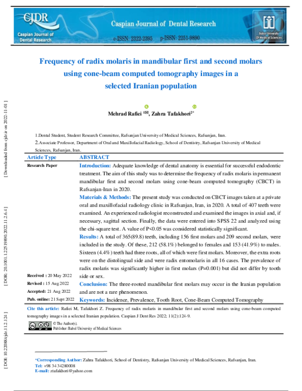 (PDF) Frequency of radix molaris in mandibular first and second molars ...
