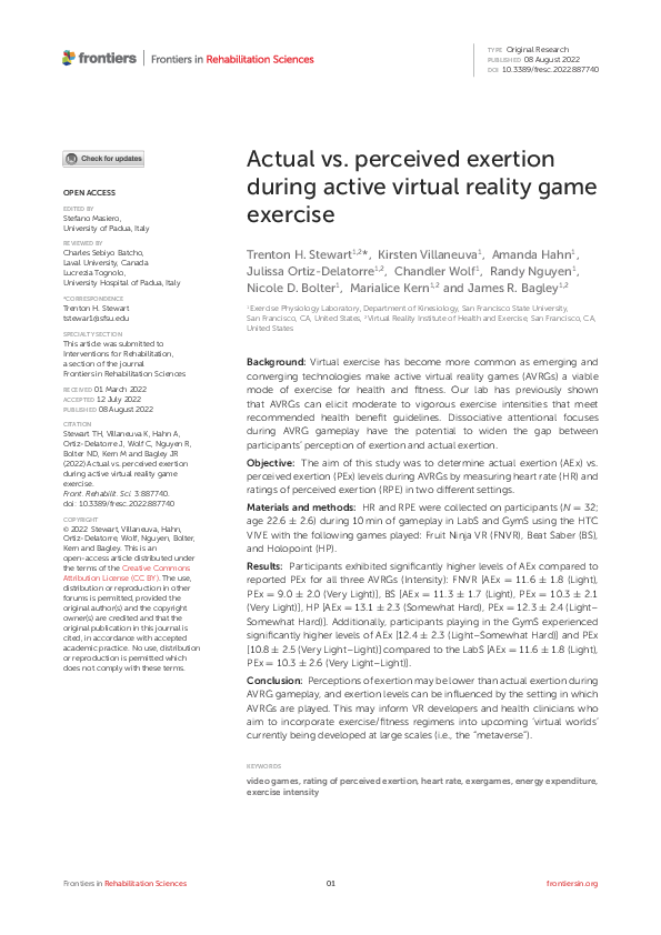 (PDF) Actual vs. perceived exertion during active virtual reality game ...