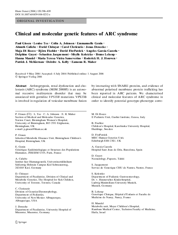 (PDF) Clinical and molecular genetic features of ARC syndrome
