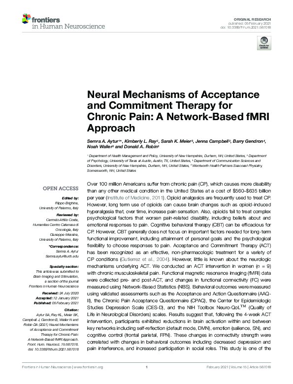 (PDF) Neural Mechanisms of Acceptance and Commitment Therapy for Chronic Pain: A Network-Based ...