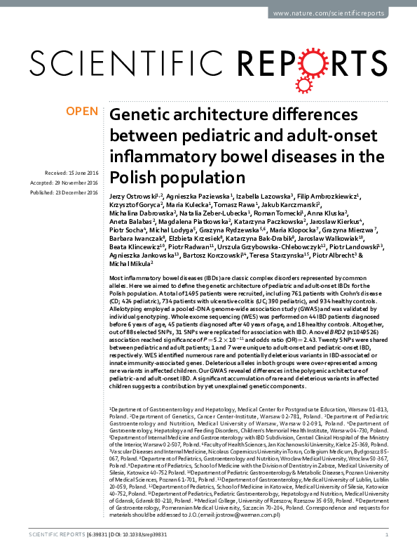 (PDF) Genetic architecture differences between pediatric and adult ...