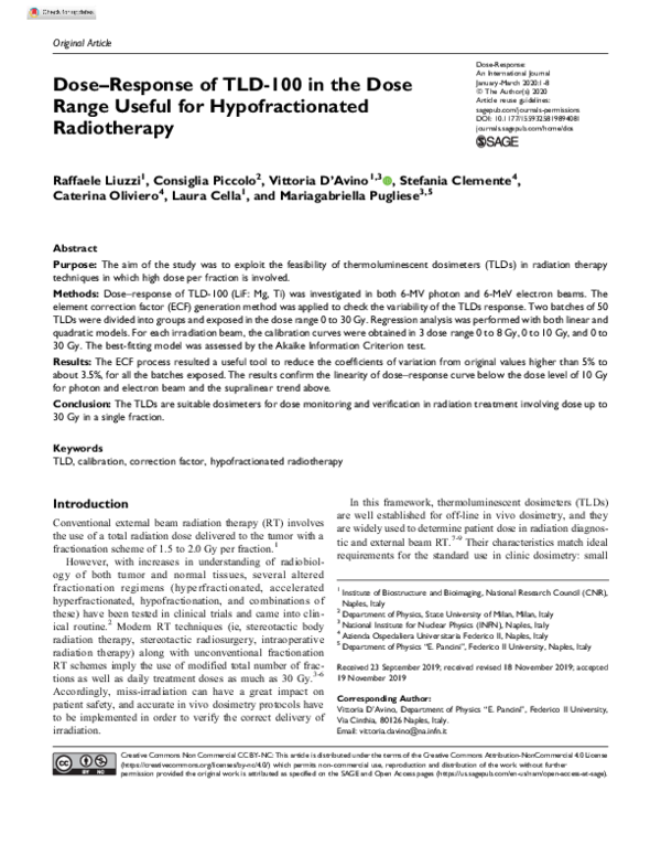 (PDF) Dose–Response of TLD-100 in the Dose Range Useful for ...