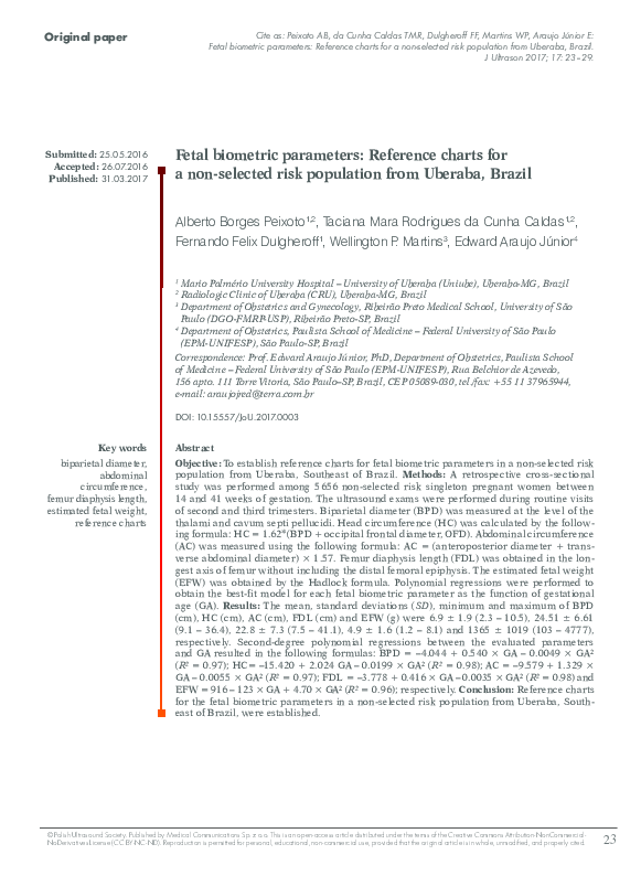 (PDF) Fetal biometric parameters: Reference charts for a non-selected ...