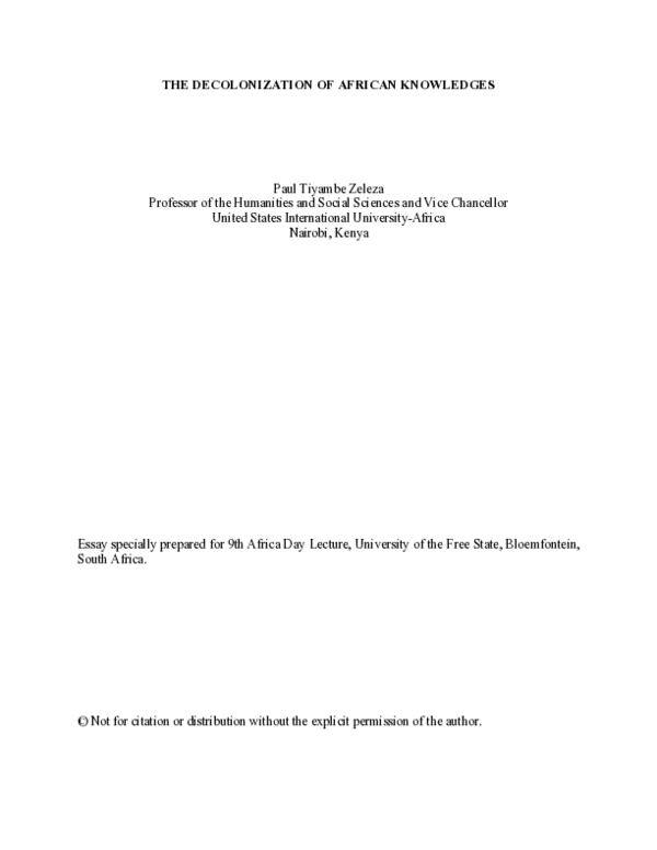 (PDF) The Decolonization of African Knowledges