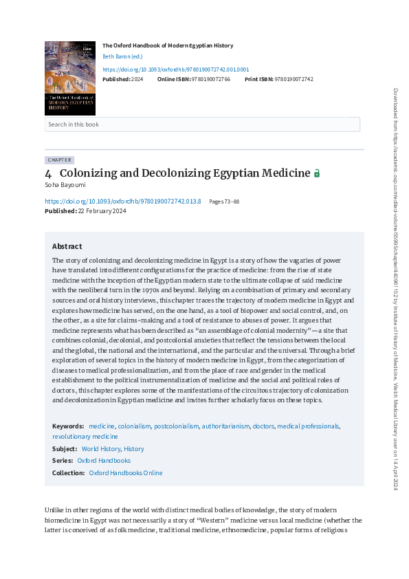 (PDF) Colonizing and Decolonizing Egyptian Medicine