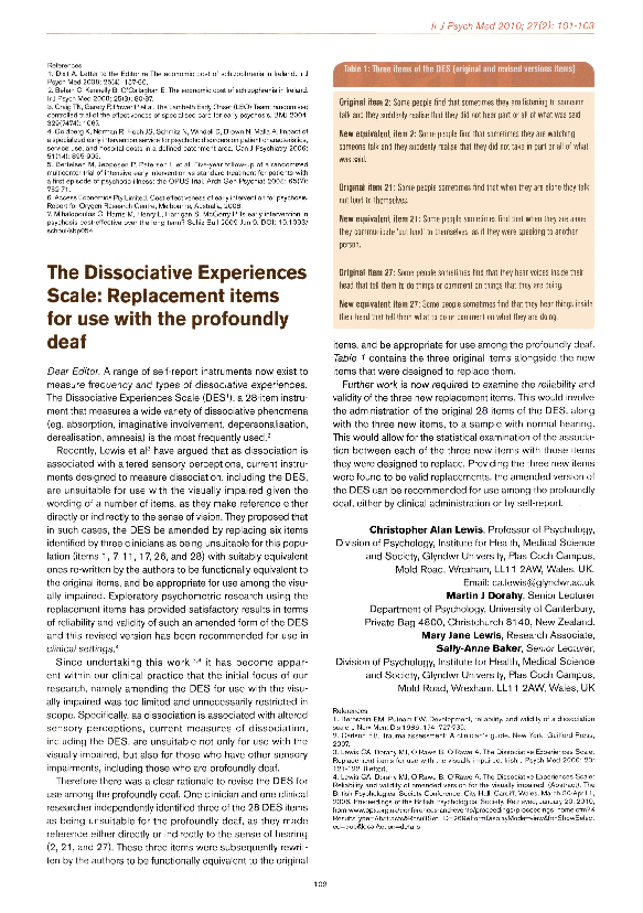 (PDF) The Dissociative Experiences Scale: Replacement items for use ...