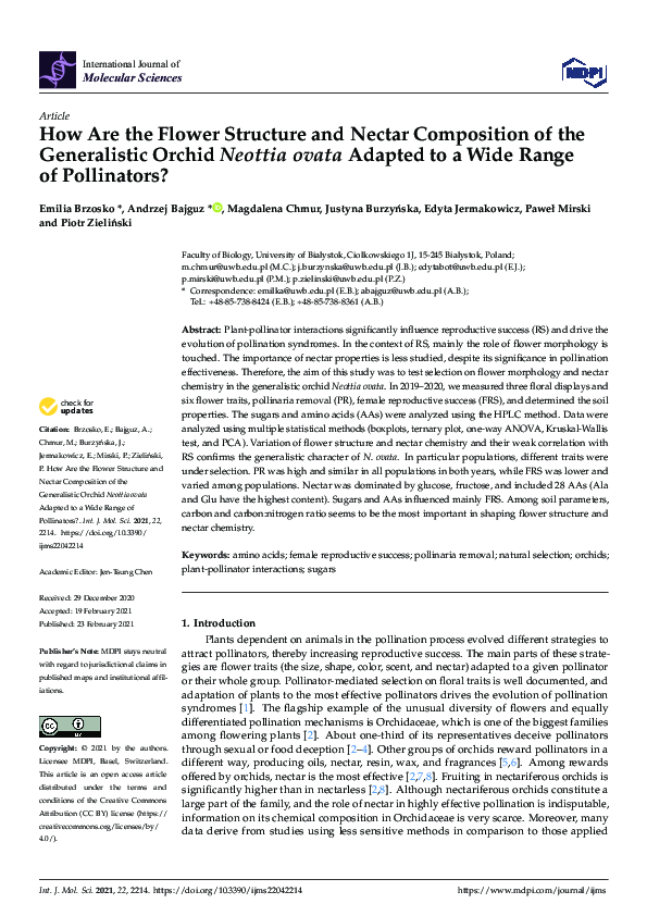 (PDF) How Are the Flower Structure and Nectar Composition of the ...