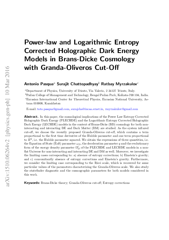 (PDF) Power-law and Logarithmic Entropy Corrected Holographic Dark ...
