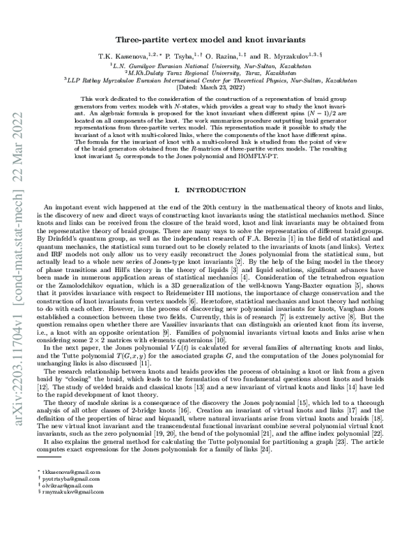 (PDF) Vertex Models and Knot Invariants Study