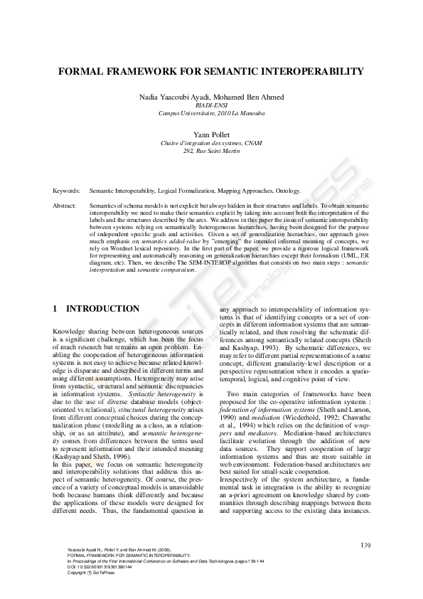 (PDF) Formal Framework for Semantic Interoperability